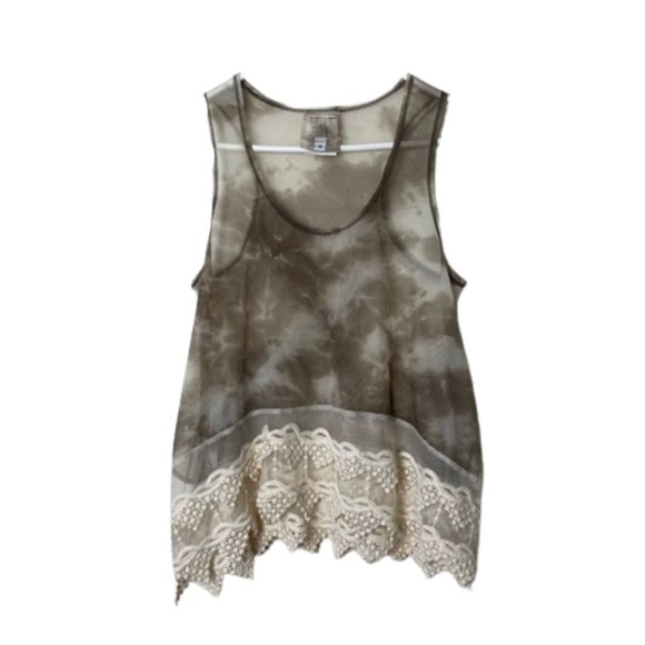 Sympli | Tops | Sympli Tan Tie Dye Mesh Lace Trim Tank Top Womens 4 ...